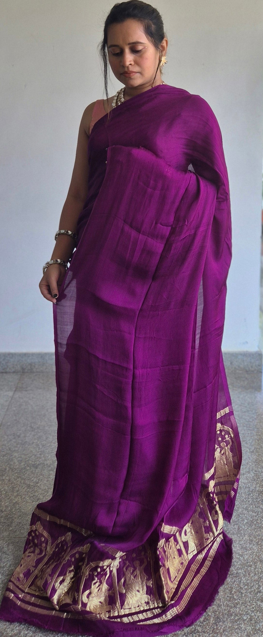 Royal Purple Modal Silk Saree | Baluchari‑Design Zari Pallu | Festive ...